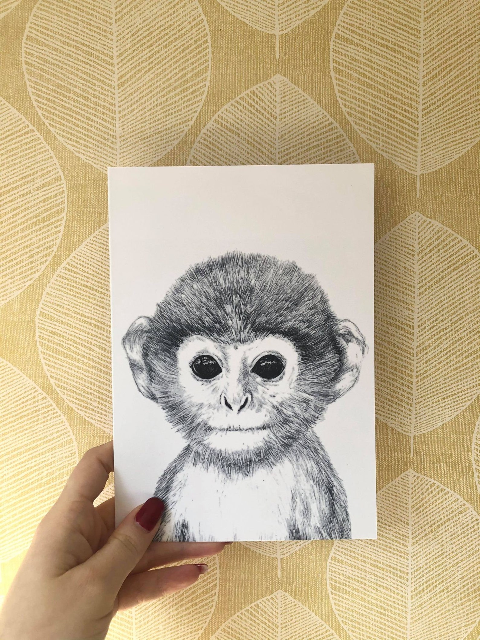 A5 Handmade Monkey Card Hand Drawn Animal Card Artwork | Etsy