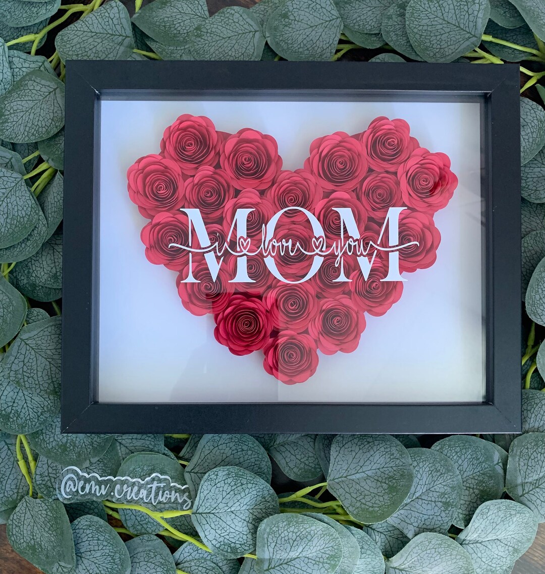 Customized Paper Flower Shadow Box Mothers Day I Love You Mom