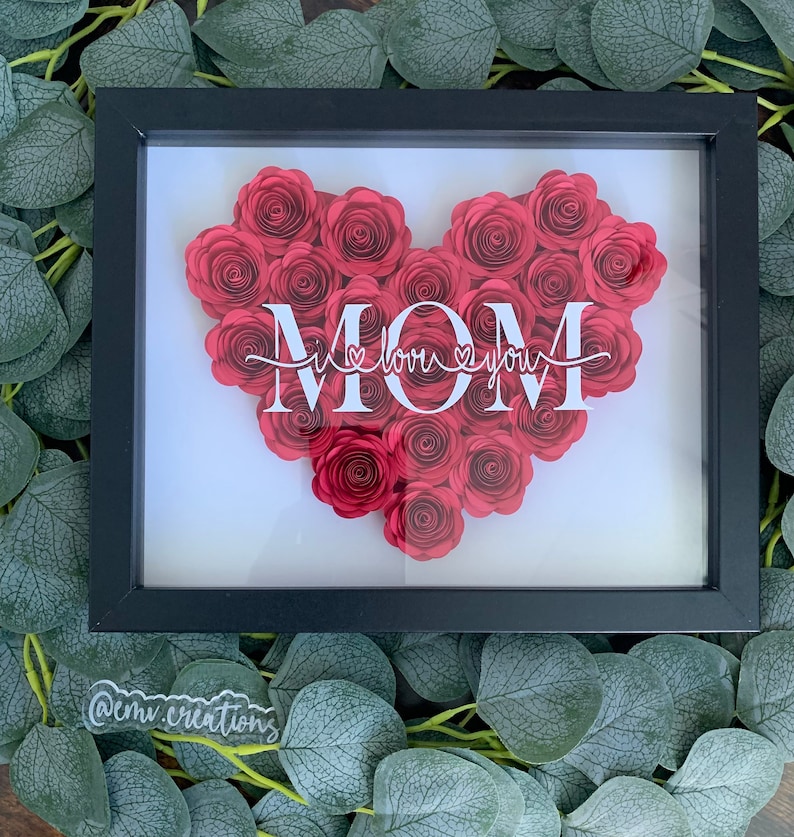 Customized Paper Flower Shadow Box, Mother's Day, I Love You Mom ...