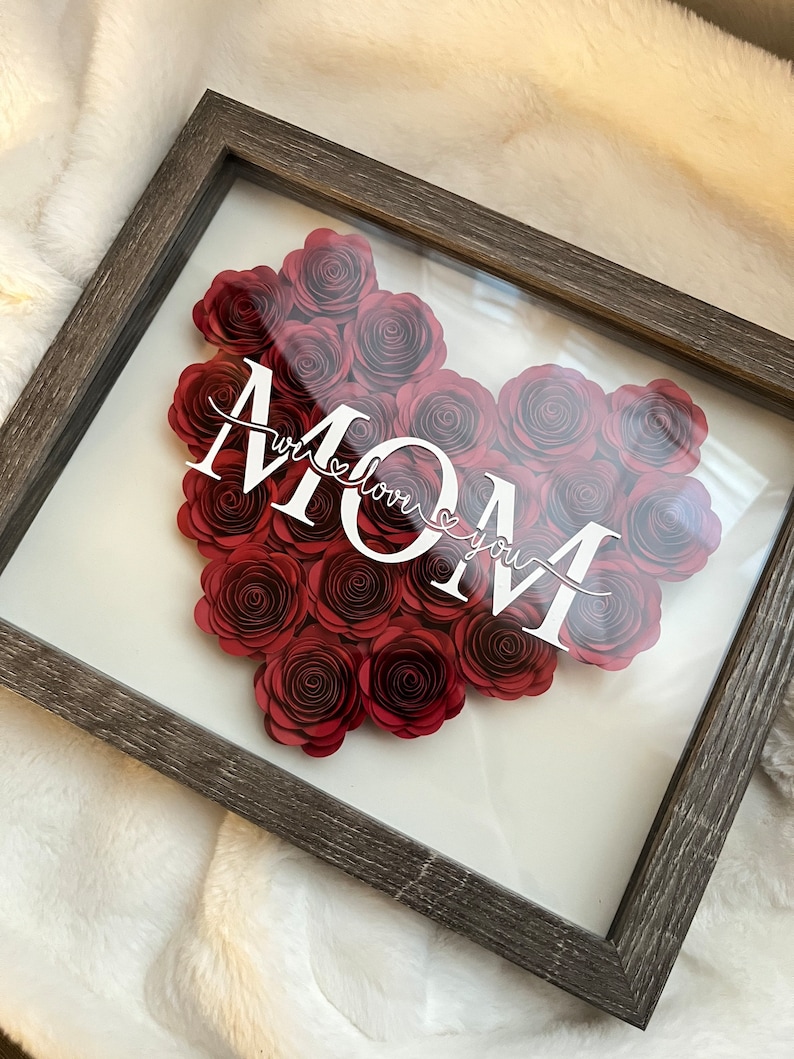 Customized Paper Flower Shadow Box, Mother's Day, I Love You Mom ...