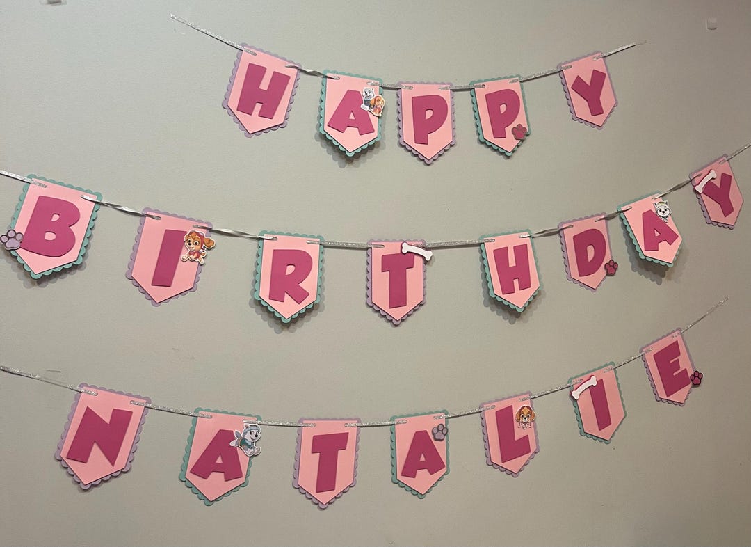 Paw Cake Banner, Skye, Party Decoration, Paw Dog, Girl Birthday Banner ...