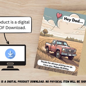 Happy Birthday Car Card Digital Download Printable Classic Pickup Truck ...