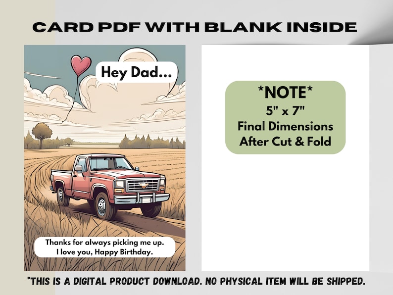 Happy Birthday Car Card Digital Download Printable Classic Pickup Truck ...