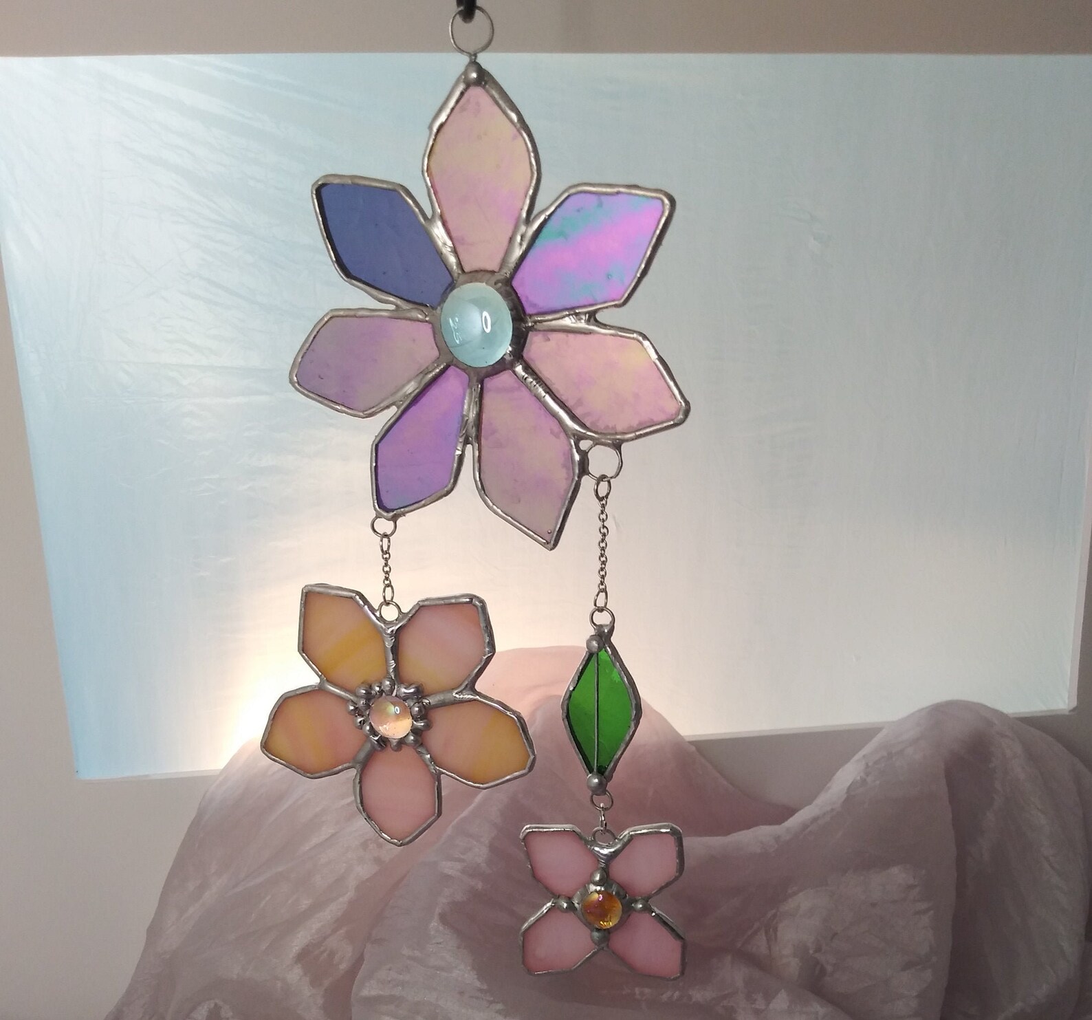 Cascade of Flowers Boho Stained Glass Suncatcher Dancing - Etsy