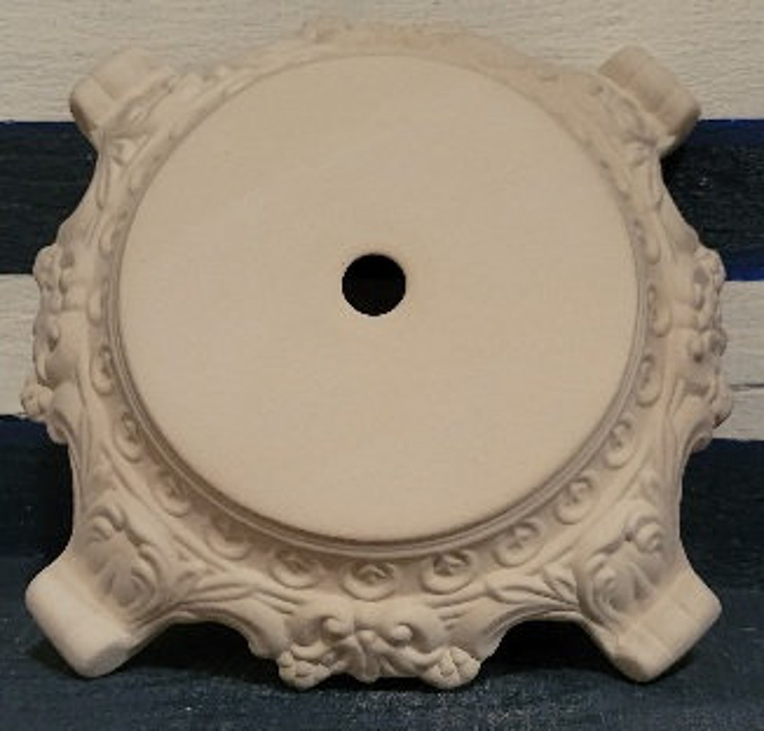 Ceramic Bisque Unpainted Ornate Christmas Tree Footed Base. 4" Wide Top ...