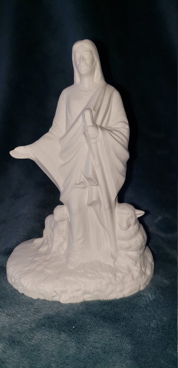 Ceramic Bisque Jesus Figurine With Lambs Ready to Paint - Etsy