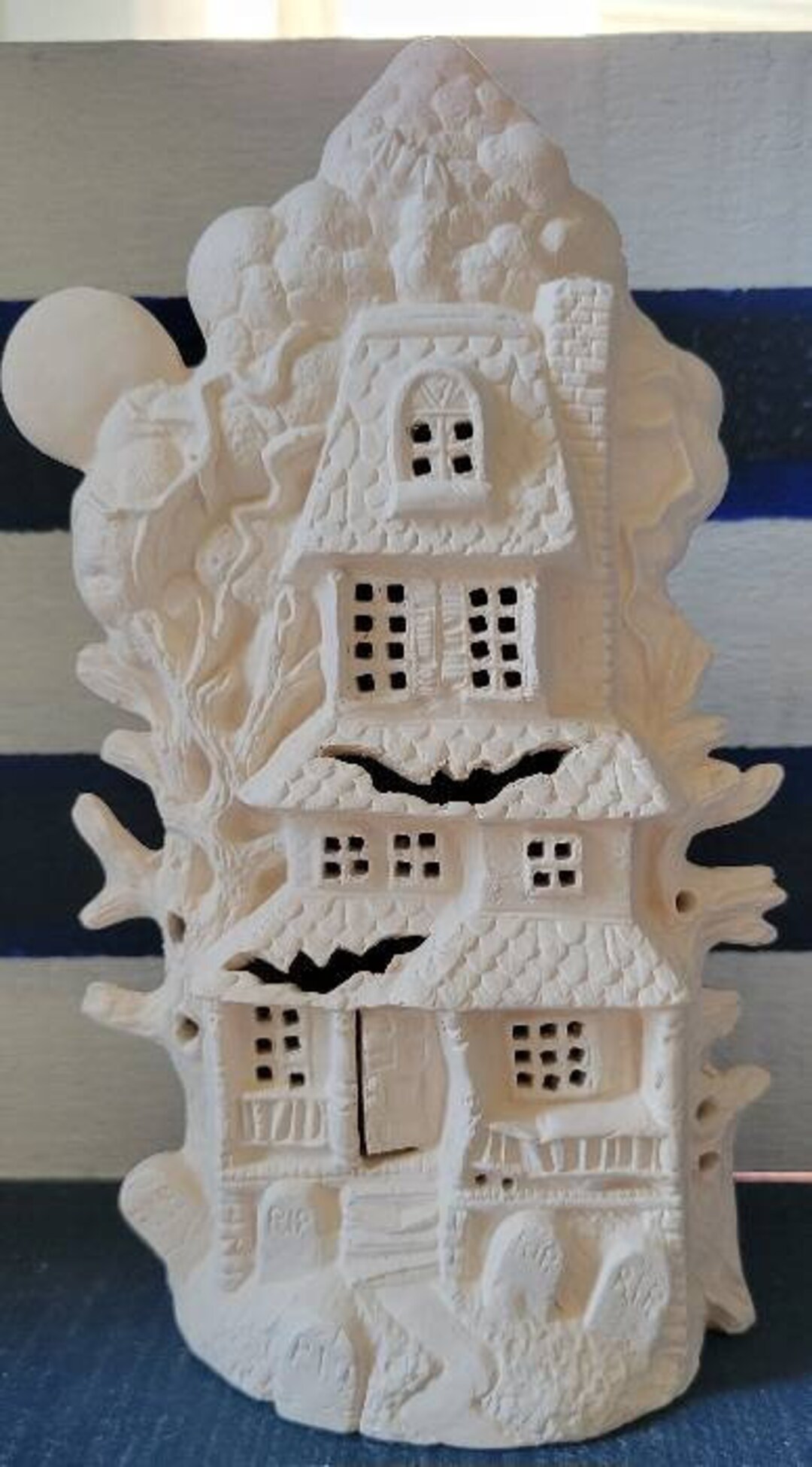 Ceramic Bisque Halloween Haunted House With Cut Out Bats Ready to Paint ...