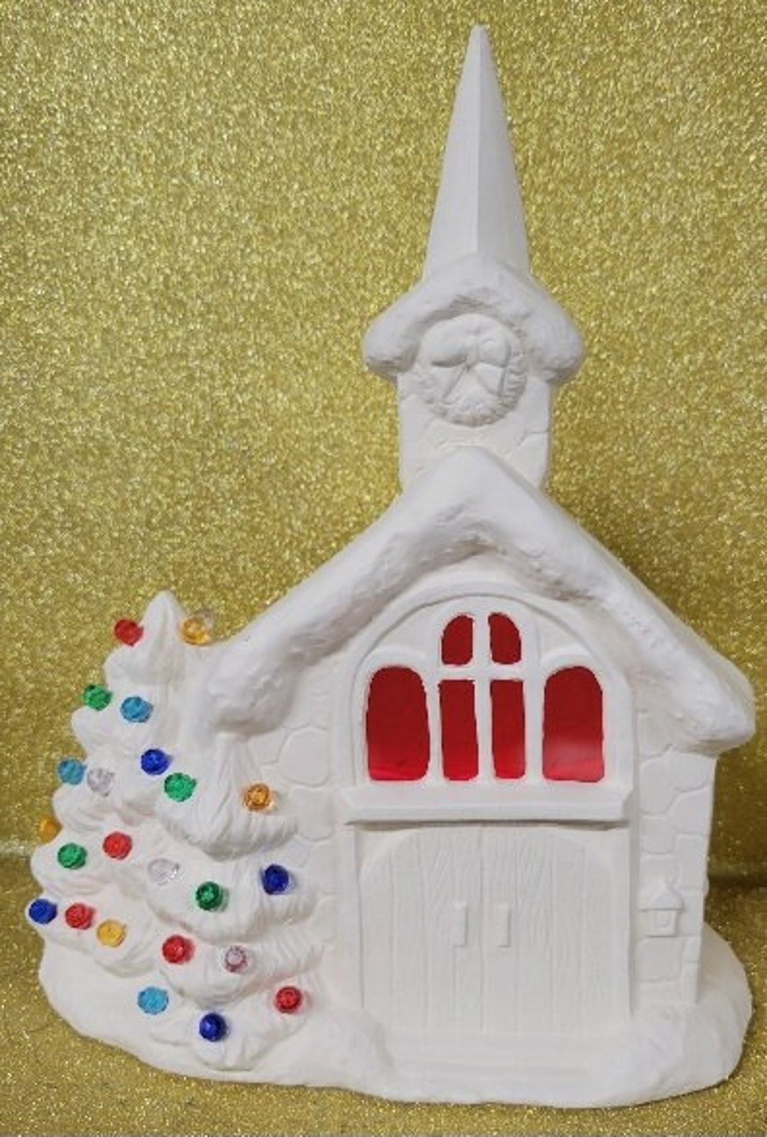 Ceramic Bisque Ready to Paint Light up Church. Bisque Church. Unpainted ...