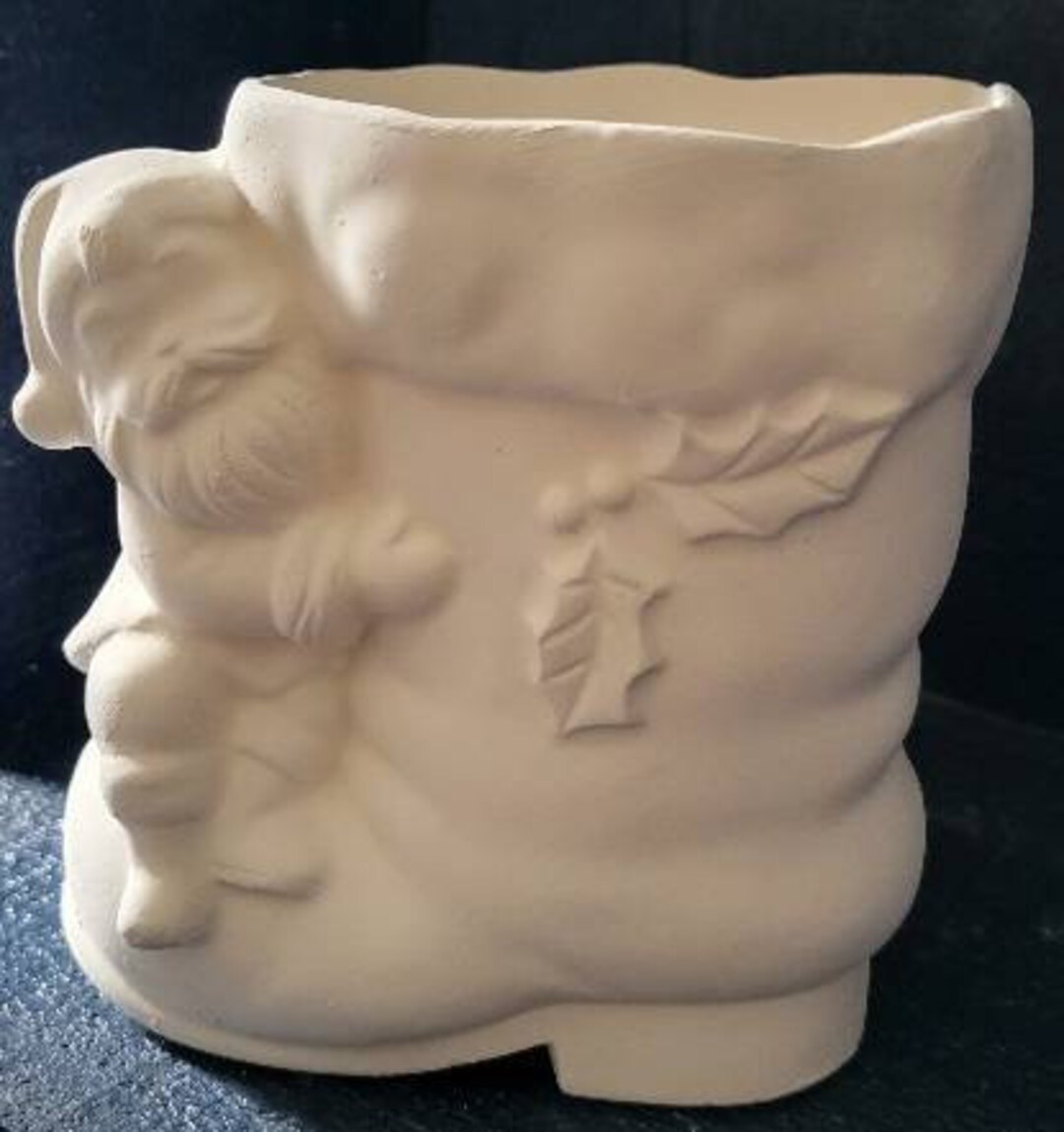 Ceramic Bisque Small Santa Boot With Holly Leaves and Berries and ...