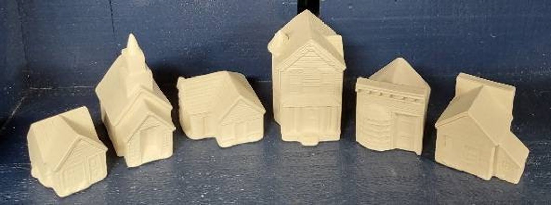 Ceramic Miniature 6 Piece Village Set Ready to Paint. Unpainted ...