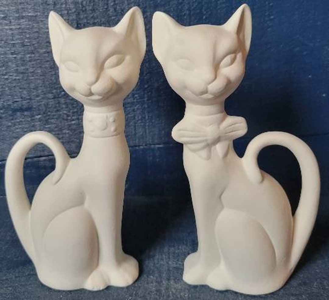 Ceramic Bisque Ready to Paint Ceramic Cats. Set of Two Stately Cool ...
