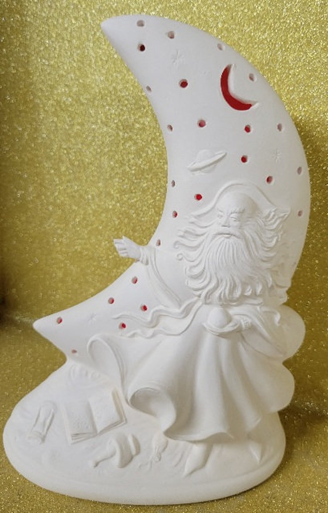 Ceramic Bisque Ready to Paint Quarter Moon Wizard Night Light ...