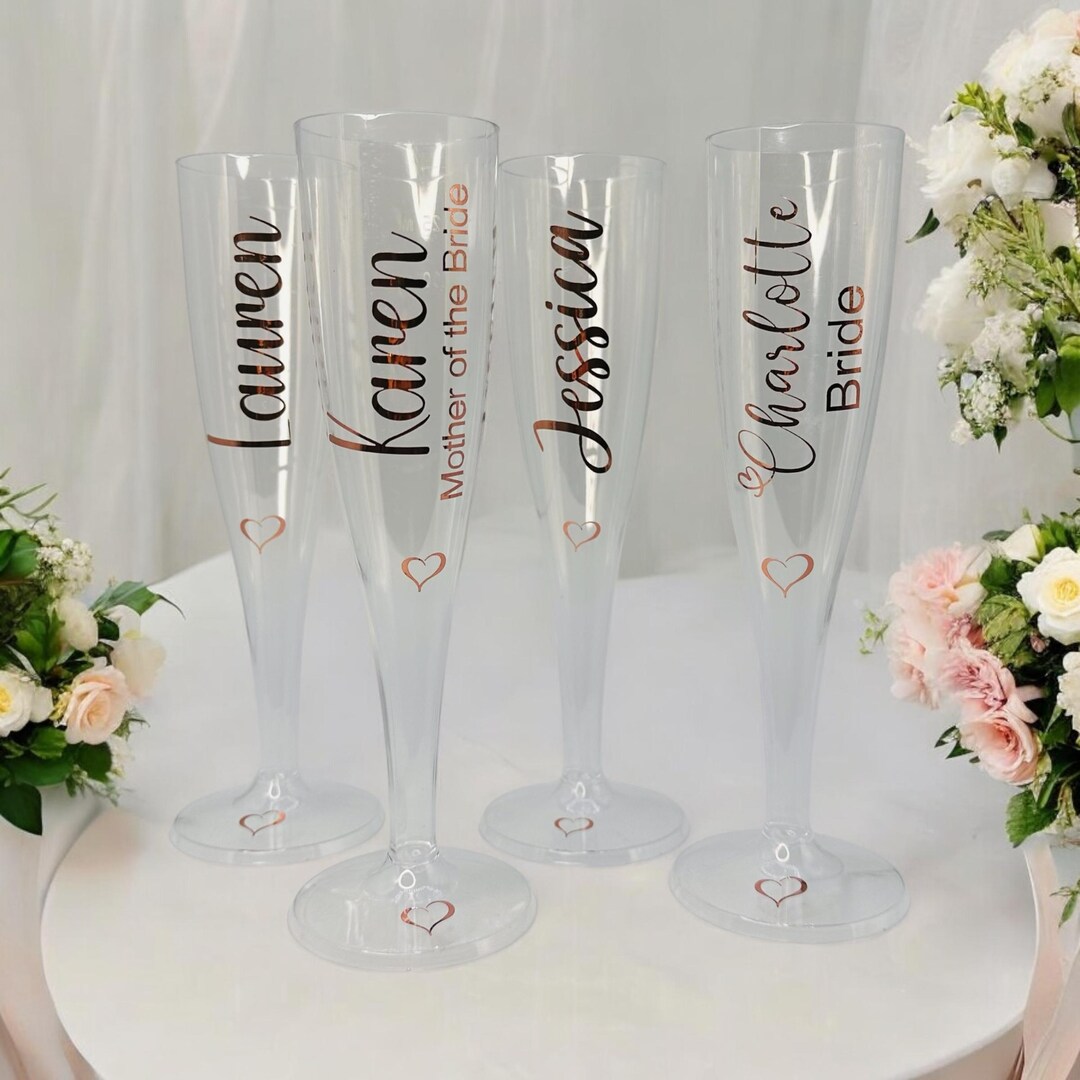 Personalised Prosecco Plastic Glass, Clear Champagne Flute, Bride ...