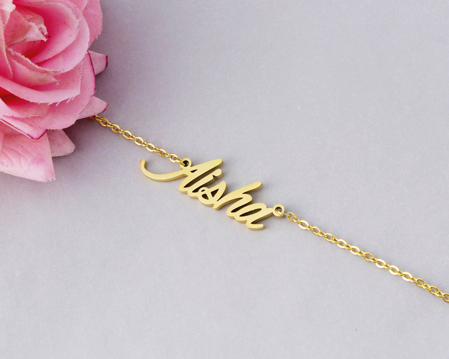 Name Necklace Custom Gold Plated Necklace Engraved Name | Etsy