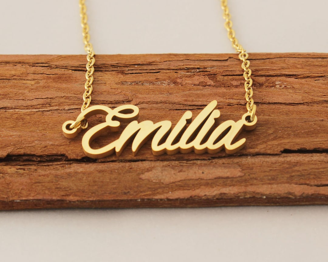 Name Necklace, Custom Emilia Name Necklace, Necklace With Name, Tiny ...