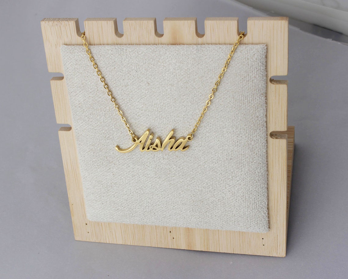 Name Necklace Custom Gold Plated Necklace Engraved Name | Etsy