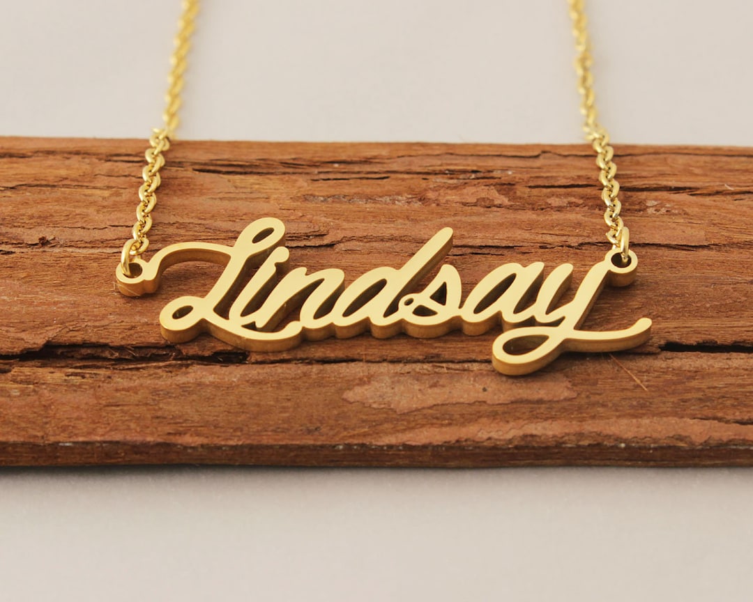 Name Necklace, Custom Lindsay Name Plate Necklace, Engraved Her Name on ...