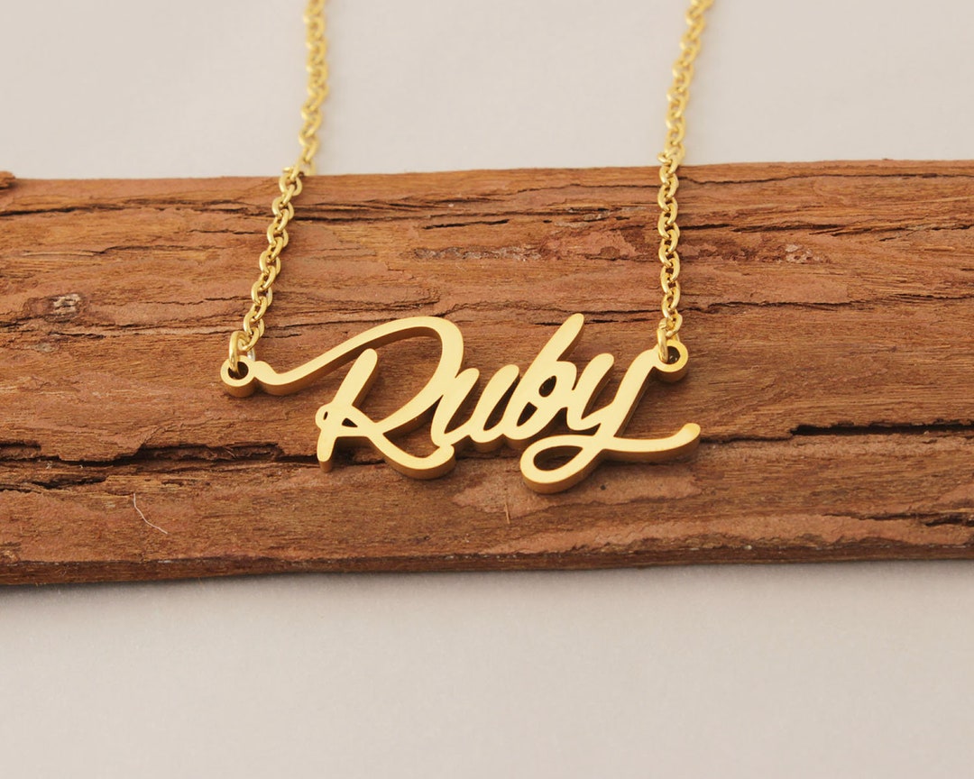 Custom Name Necklace, Ruby Name Necklace Gold, Dainty Necklace ...