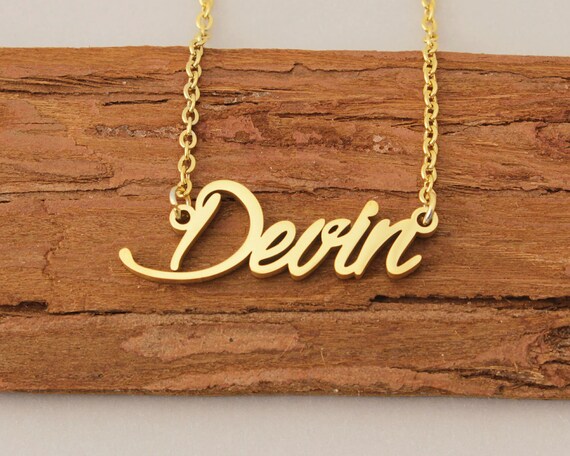 Name Necklace Custom Devin Gold Plated Necklace Personalized - Etsy