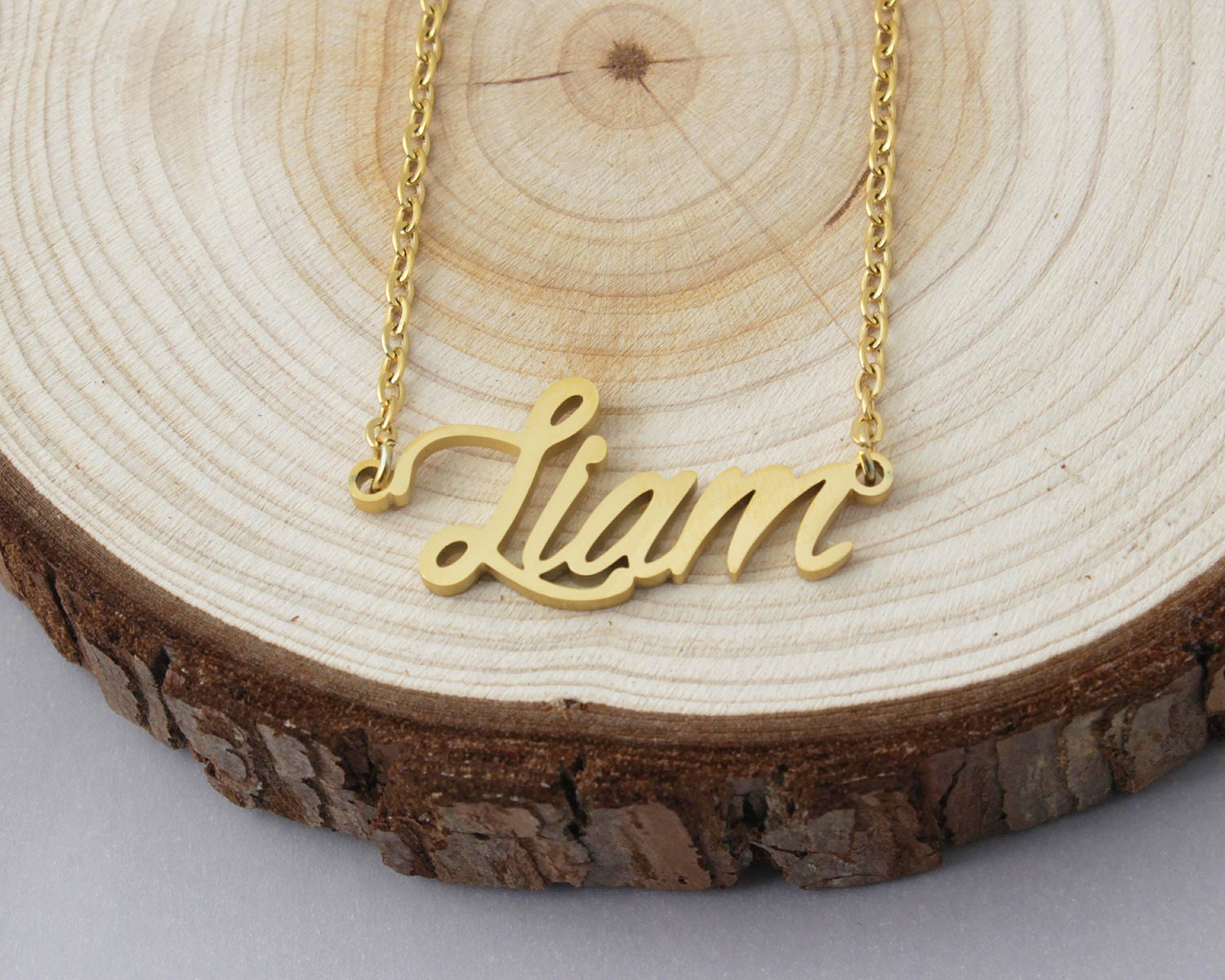 Custom Name Necklace Liam Nameplate Necklace Cursive Any Etsy