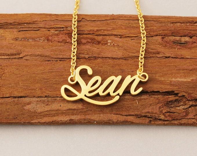 Name Necklace, Sean Gold Name Necklace, Custom Initial Necklace ...
