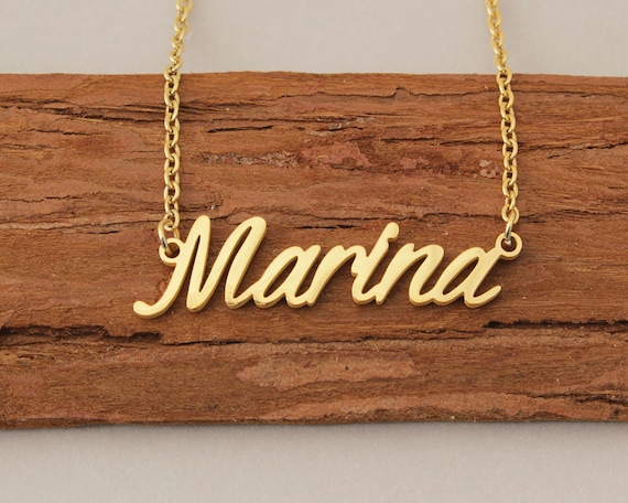 Custom Name Necklace Marina Gold Name Necklace Engraved Your - Etsy
