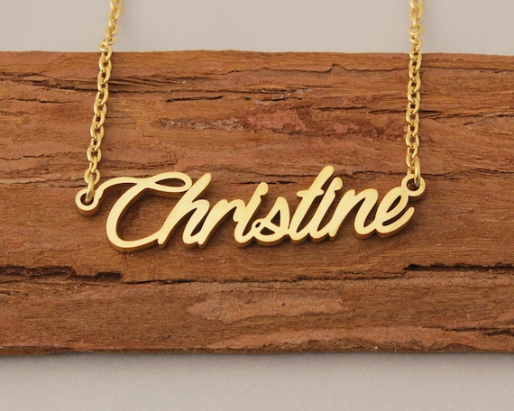 Name Necklace Custom Christine Gold Necklace Dainty | Etsy