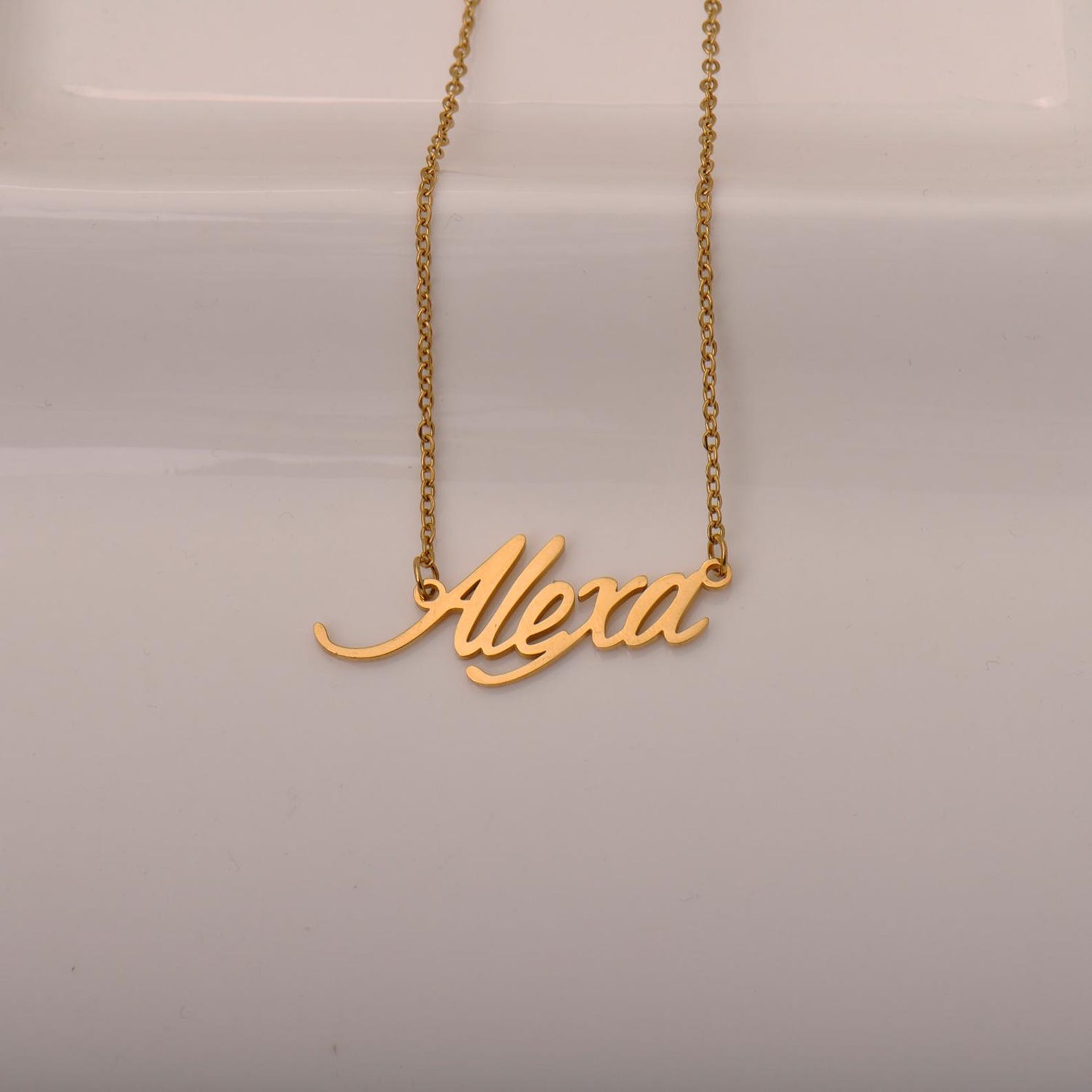 Name Necklace, Alexa Name Necklace Gold, Engraved Any Name on Necklace ...