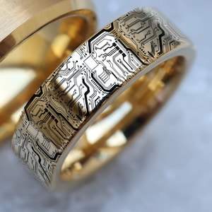 Rose Gold Tungsten Circuit Board Wedding Band, Computer Science ...