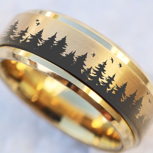 Pine Tree Wedding Ring Engraved Nature Proposal Ring - Etsy
