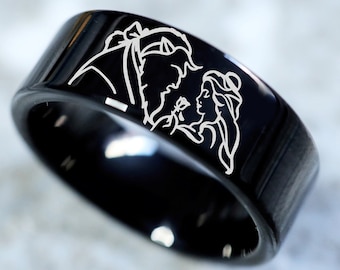 Beauty and the Beast Ring, His Beauty Her Beast Wedding Band, Princess ...