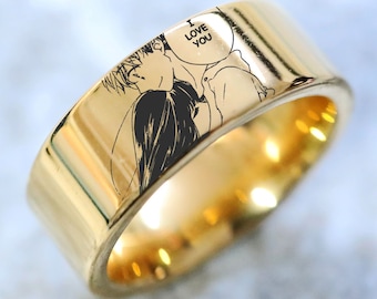 Anime I love you Manga Wedding Ring Weebo Otaku Band Senpai | Etsy