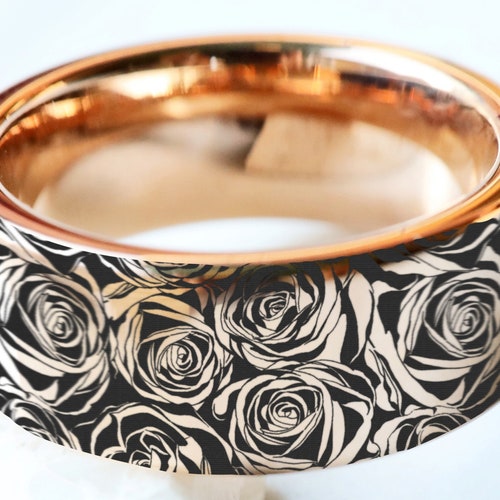 Rose Wedding Band Rose Engraved Wedding Ring Rose Floral - Etsy