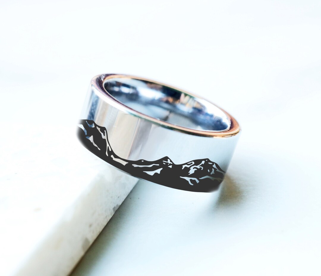 Three Sisters Mountain Wedding Ring, Oregon Mountain Wedding Band ...