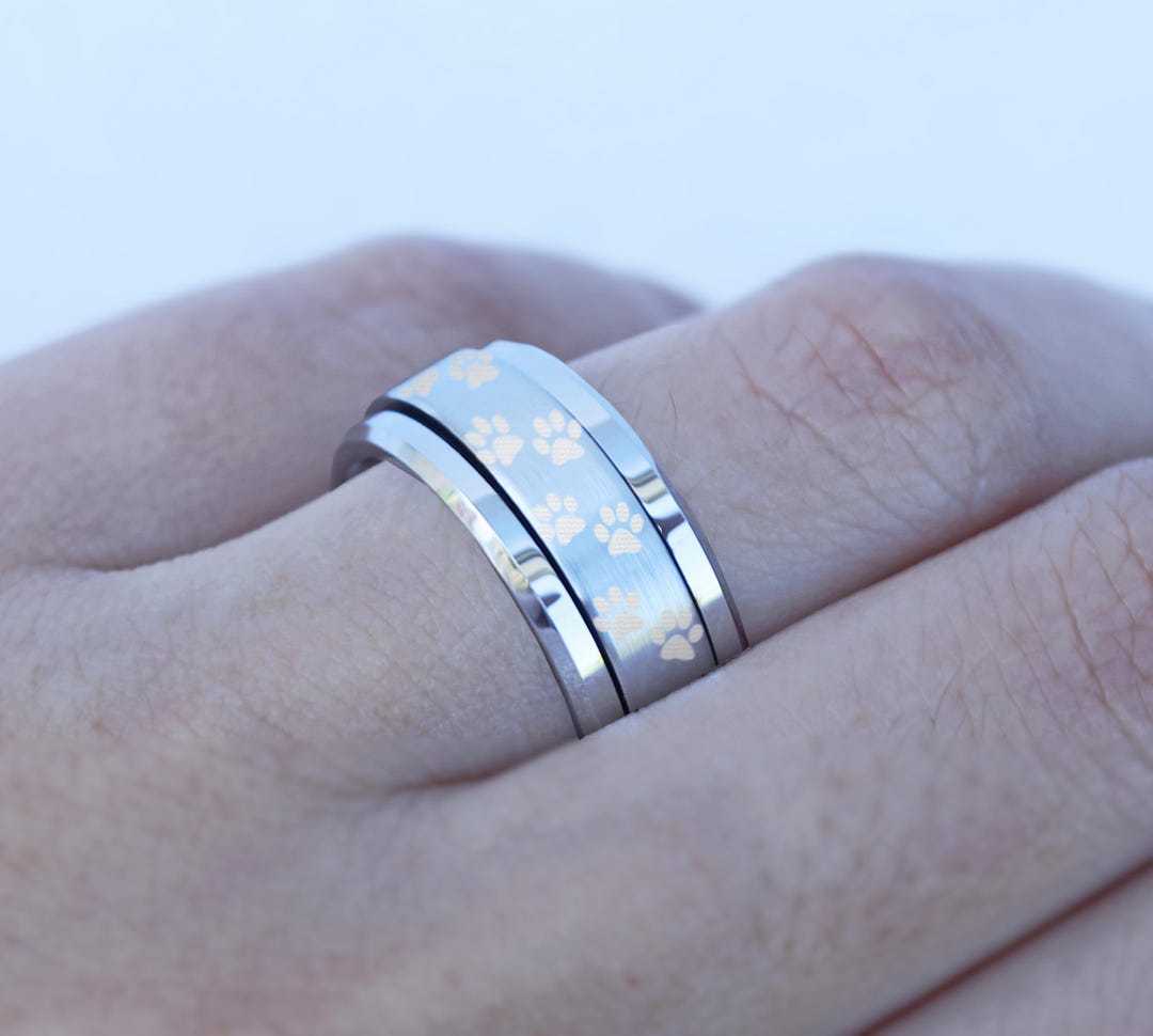 Engraved Silver Dog Paw Spinner Ring, Cute Dog Paw Jewelry ...