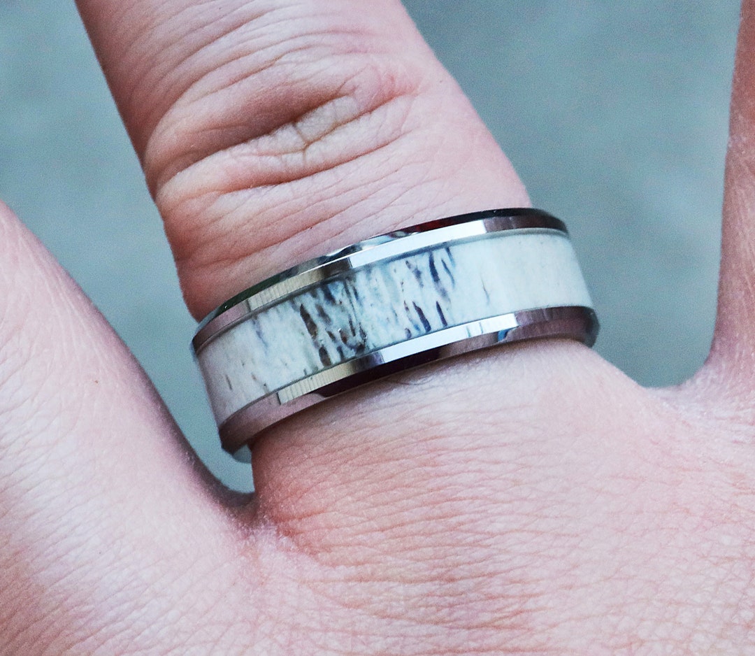 Personalized Deer Antler Inlay Ring, Deer Antler Wedding Band, Buck Elk ...