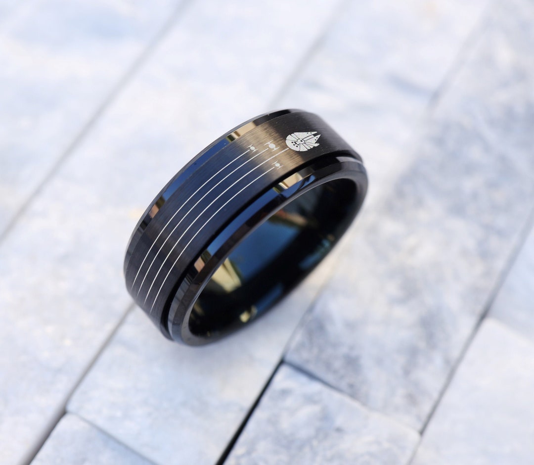 Falcon Starship Wedding Ring, Fighters Wedding Band, Sci-fi Engagement ...
