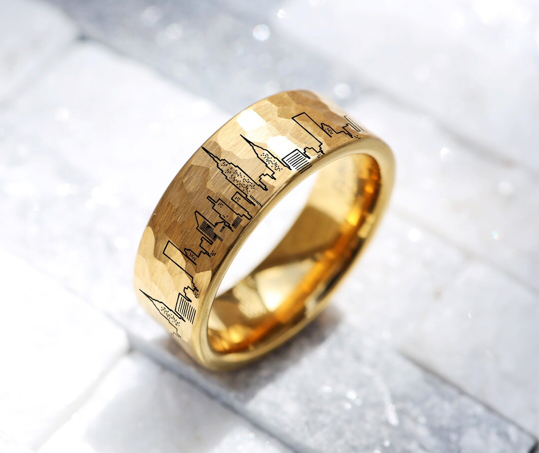 New York Skyline Wedding Ring, City Skyline Wedding Band, NYC Bridge ...