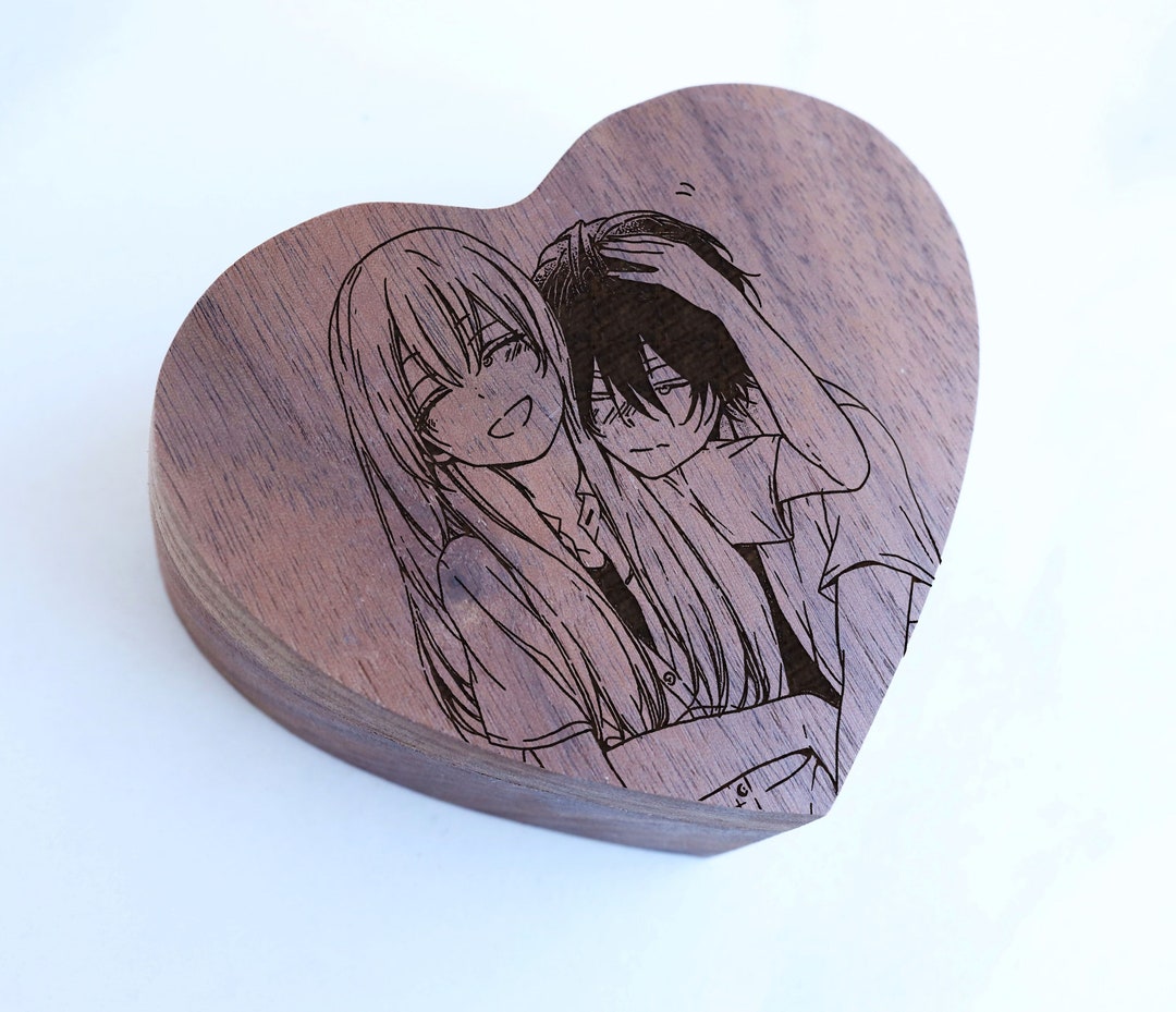 Anime Cuddle Hug I Love You Senpai Wood Ring Box, Otaku Weebo Wedding ...