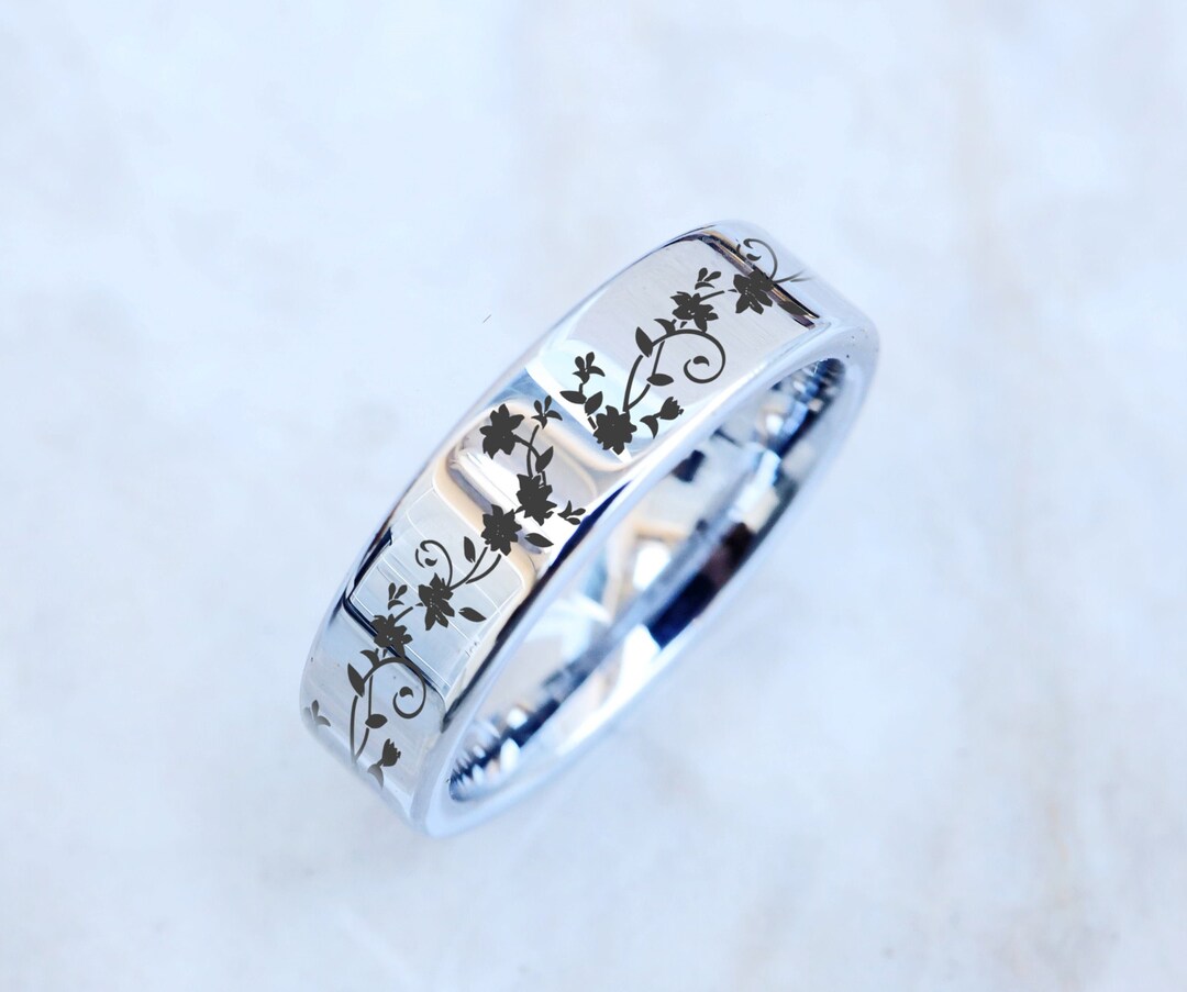 Sakura Wedding Band, Sakura Engraved Wedding Ring, Sakura Cherry ...