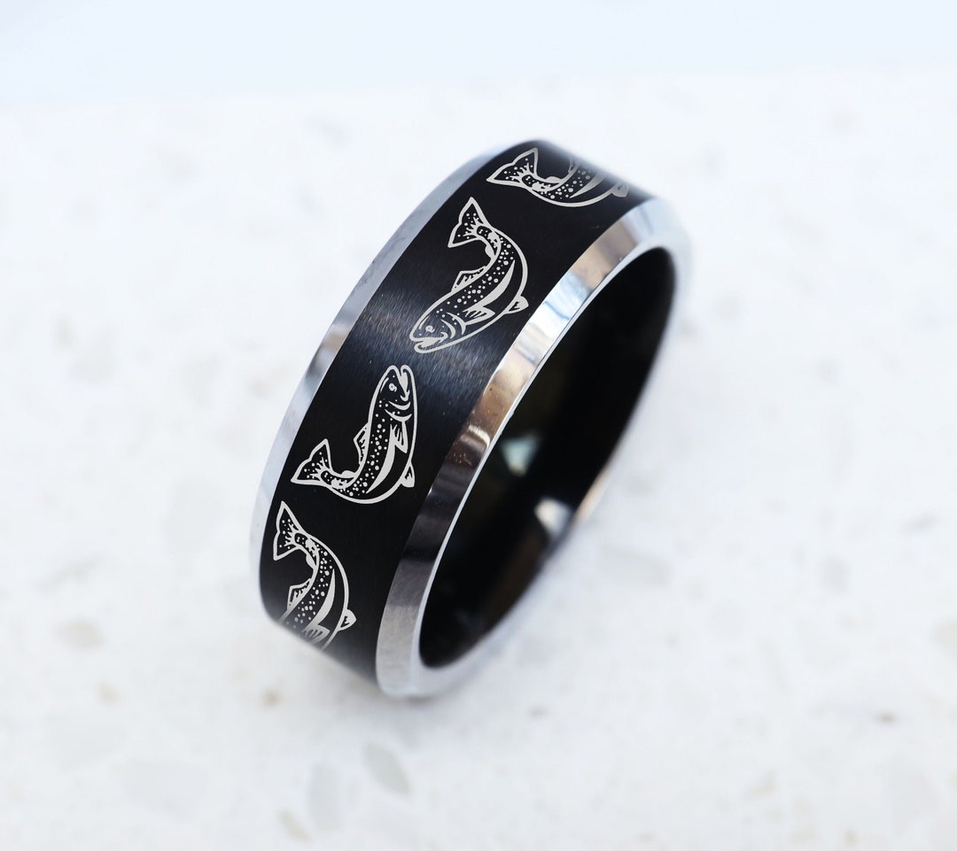 Trout Fish Swimming Wedding Band, Fishing Ring, Fly Fishing Jewelry ...