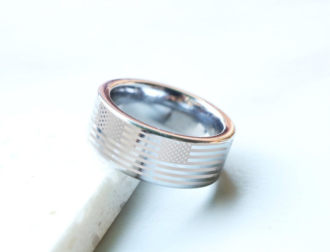 American Flag Wedding Ring, Military Engagement Ring, Army Wedding Band ...