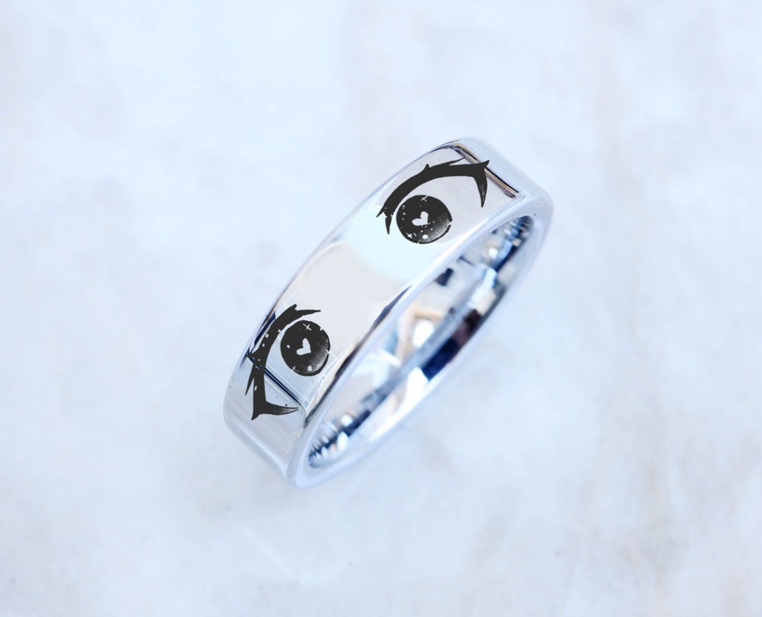 Cute Anime Heart Eyes Wedding Ring, Anime Eyes Wedding Band, Senpai ...