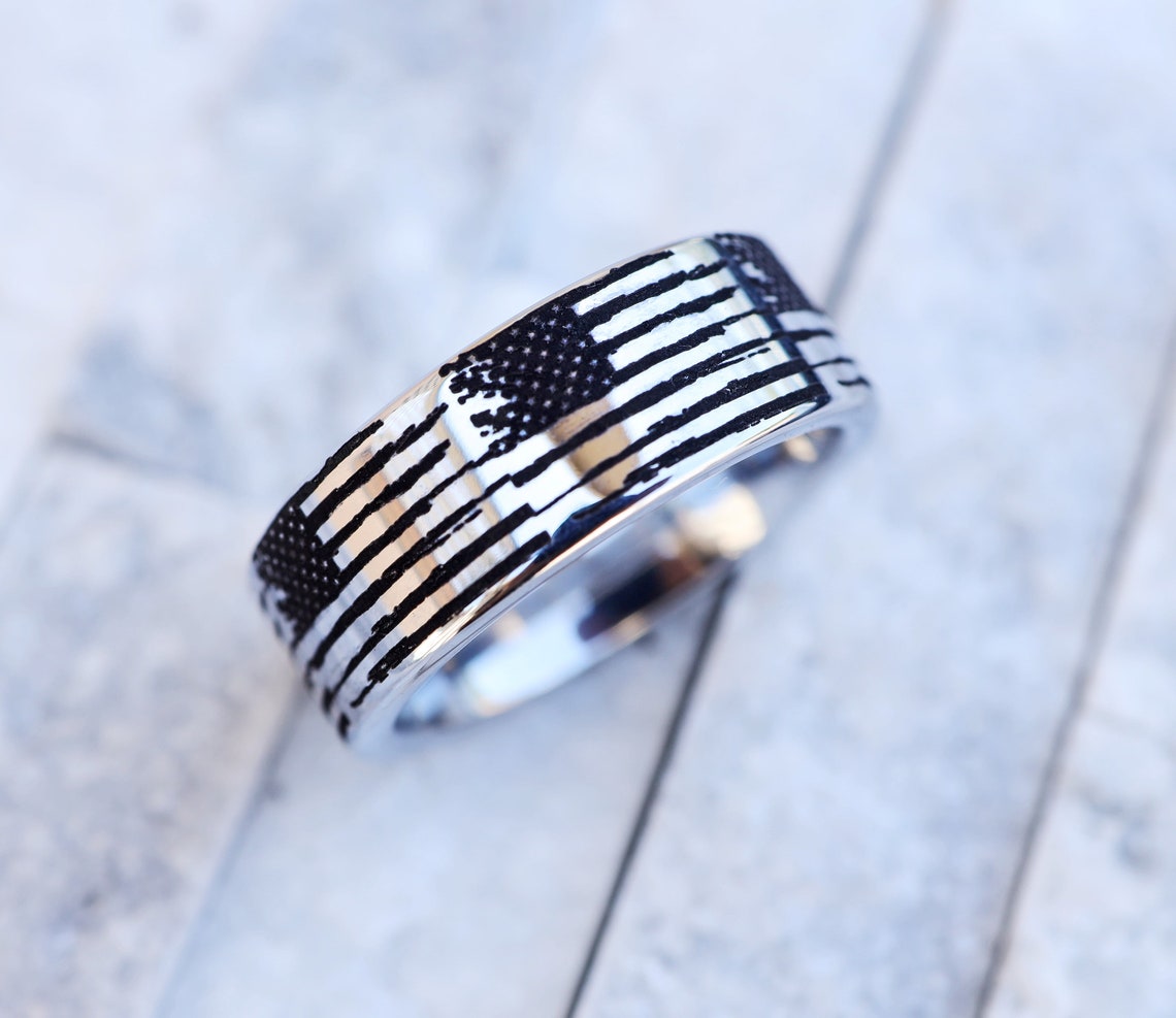 Distressed American Flag Wedding Band USA Engagement Ring | Etsy