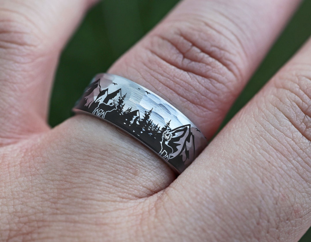 Silver Forest Ring, Mountain Range Ring, Boreal Forest Ring, 8mm ...