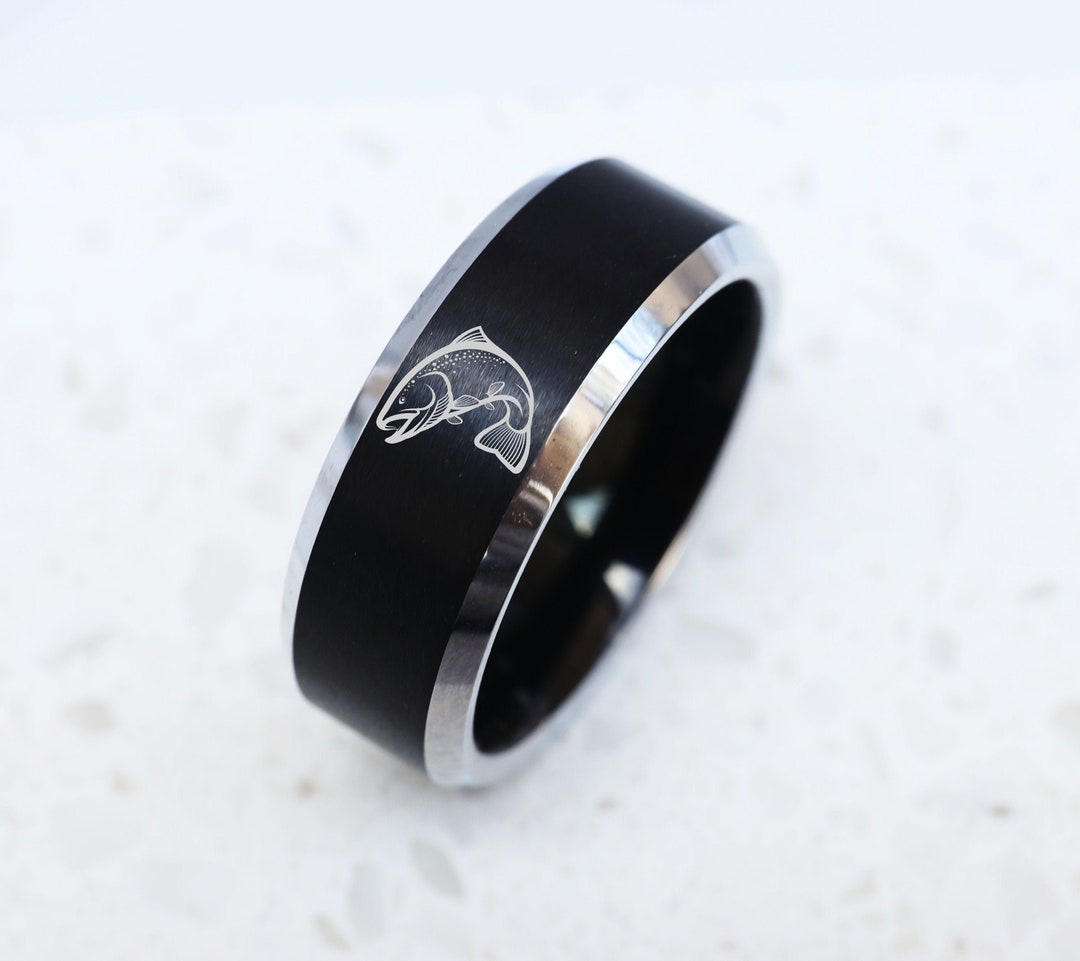 Trout Wedding Band, Fishing Tungsten Ring, Fly Fishing Jewelry, Trout ...