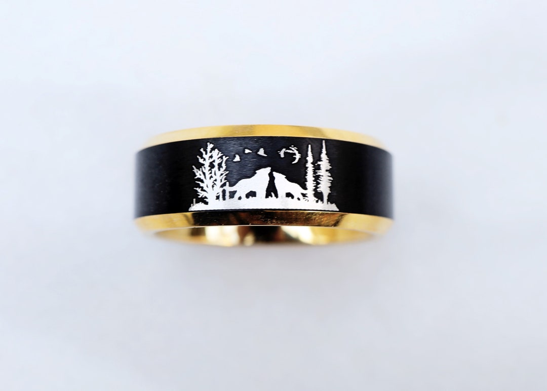 Wolves Wedding Band, Howling Wolf Ring, Wolf Wedding Ring, Wolf Promise ...