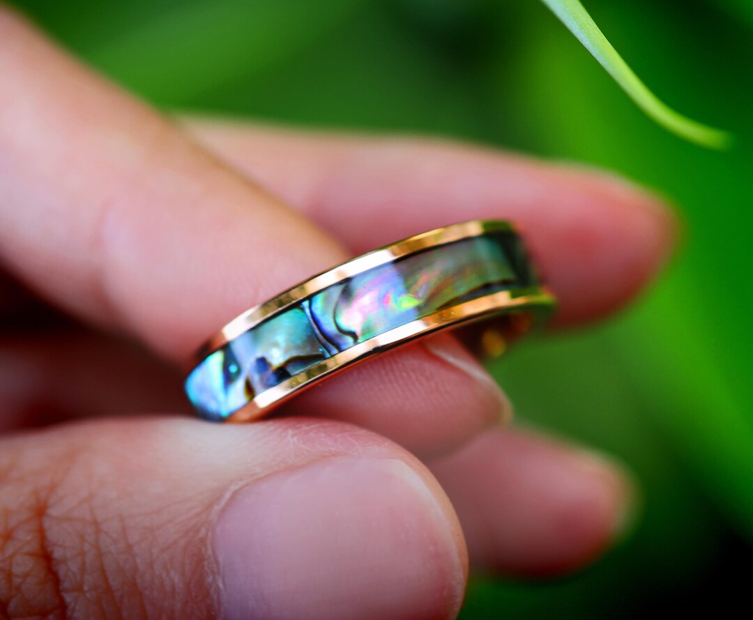 Abalone Wedding Band, Abalone Inlay Engagement Ring, Abalone Shell ...