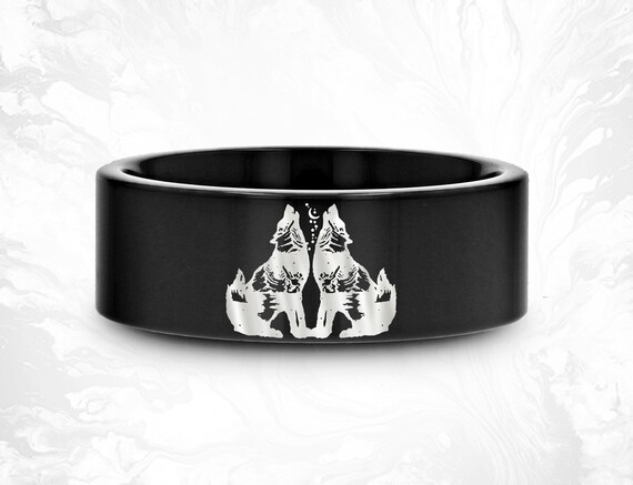 Howling Wolf Wedding Band Howling Wolves Engagement Ring | Etsy