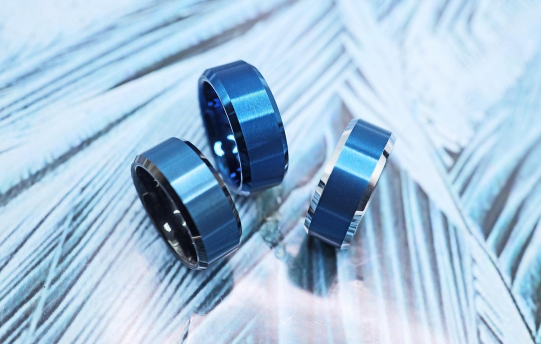 Men's Tungsten Blue Wedding Band, All Blue Wedding Ring, Unique Blue ...